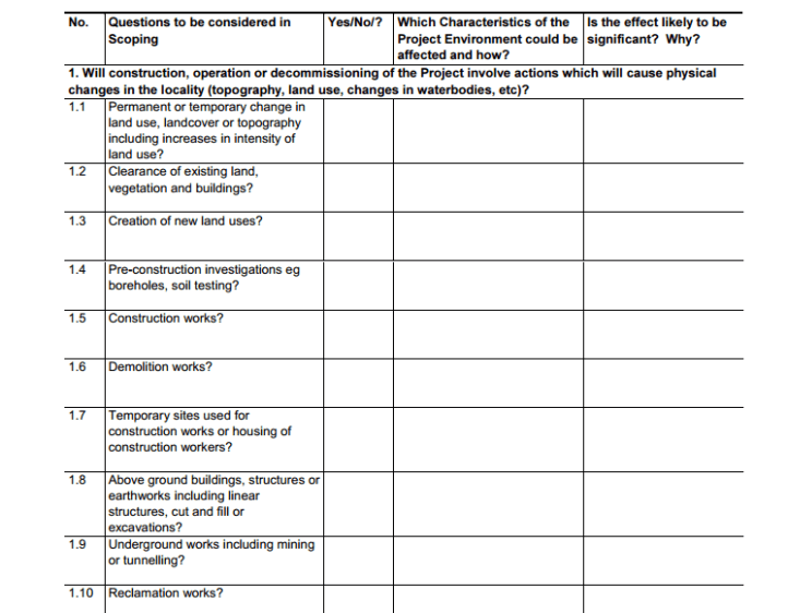 Checklists in Environmental Impact Assessment – Eco-intelligent